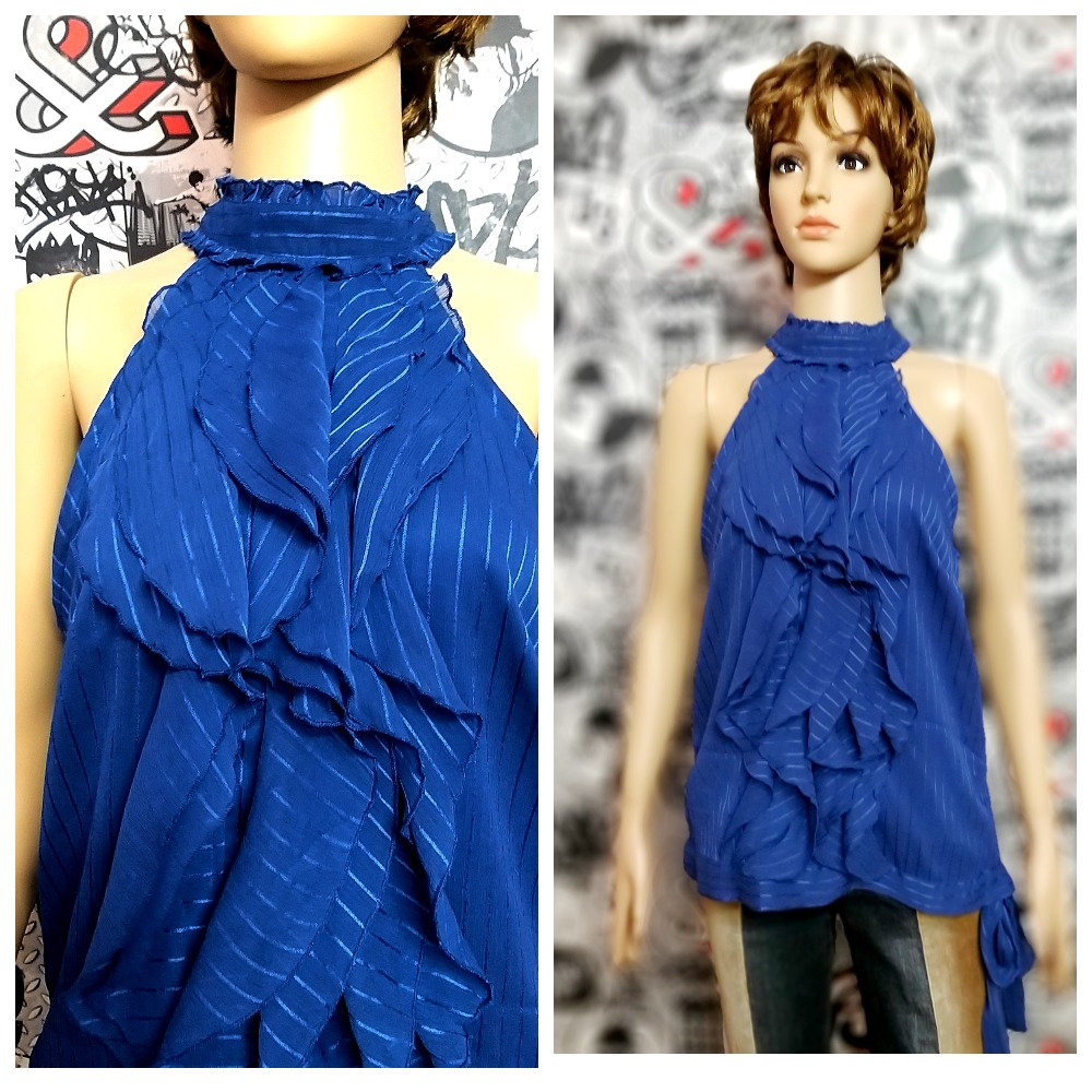 Navy Blue Lace Blouse L Navy Blue Blouse Summer Blouse Ruffle Top ...