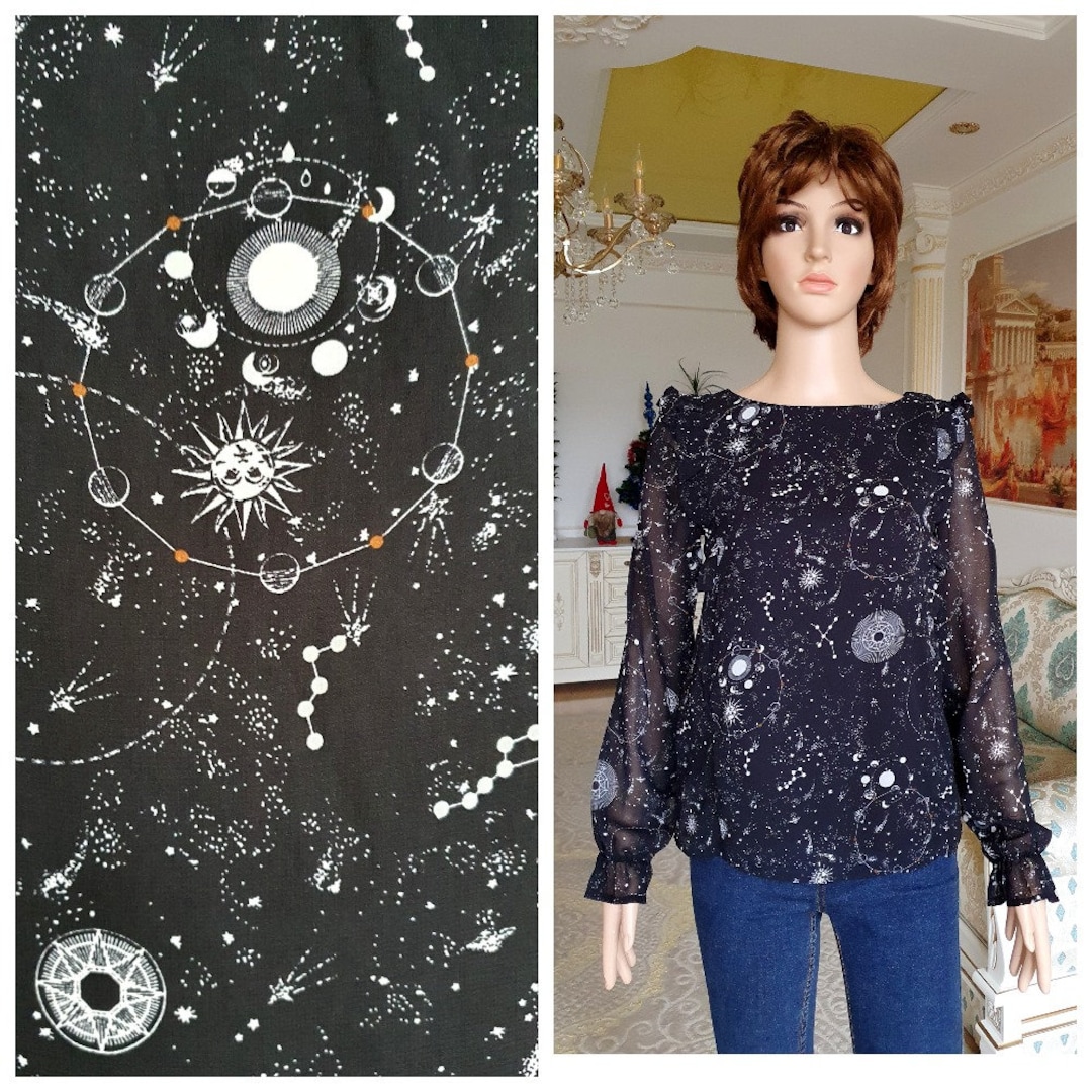 Black White Blouse S Sun Moon Print Shirt Galaxy Shirt Galaxy Blouse Sun Moon Blouse Sun Moon ...