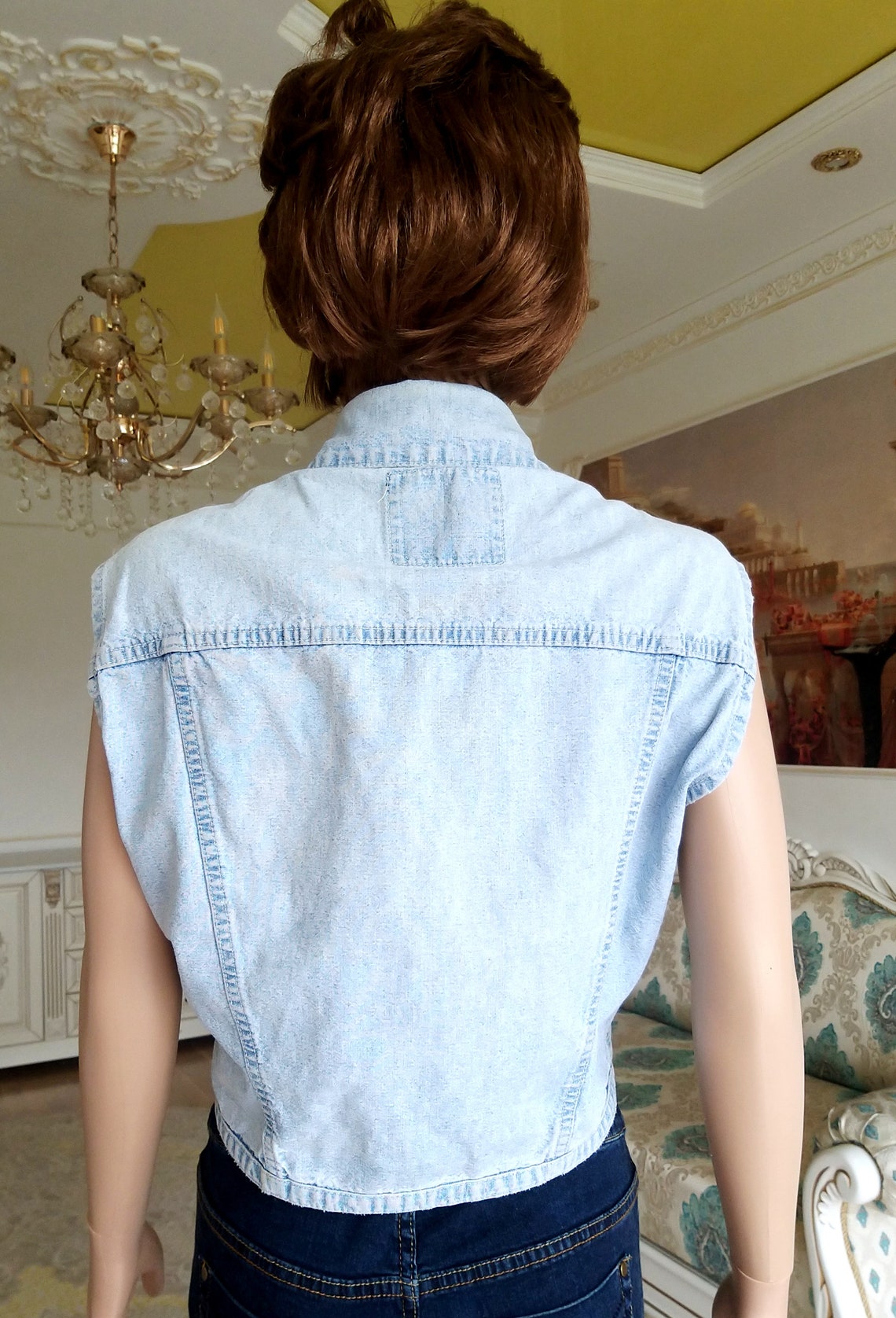 Embroidered Jeans Vest Womens Denim Vest Vintage BLUE Denim | Etsy