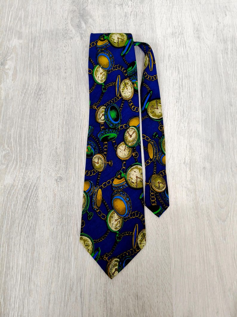 Buy Vintage Mens Navy Blue Clock Print Tie Steampunk Tie Collectible ...