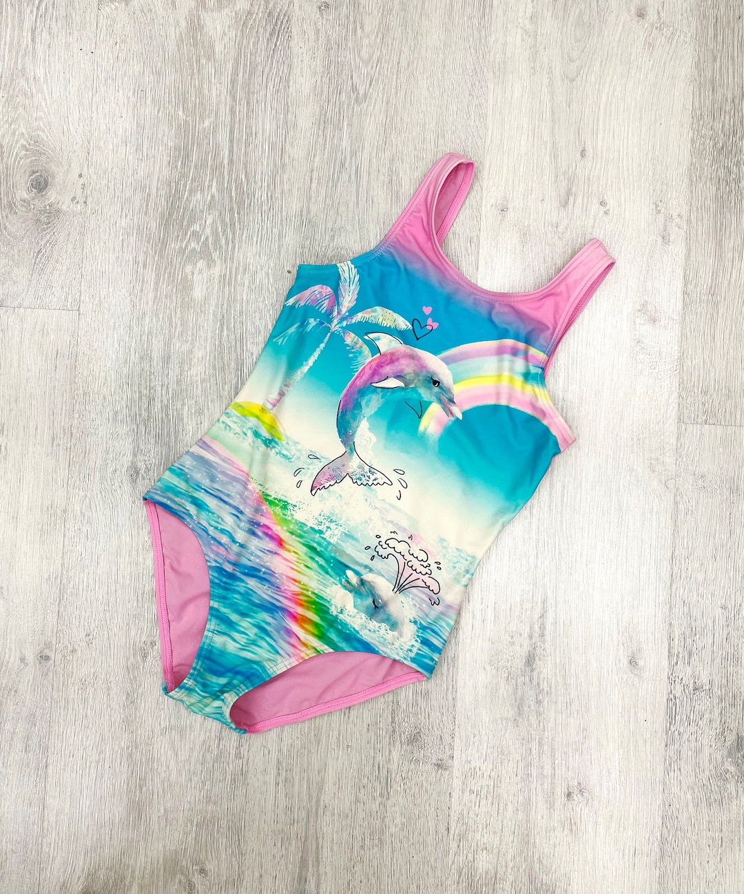 10 Years Girls Kids Swimsuit Kids Swimwear Vintage Rainbow Print ...
