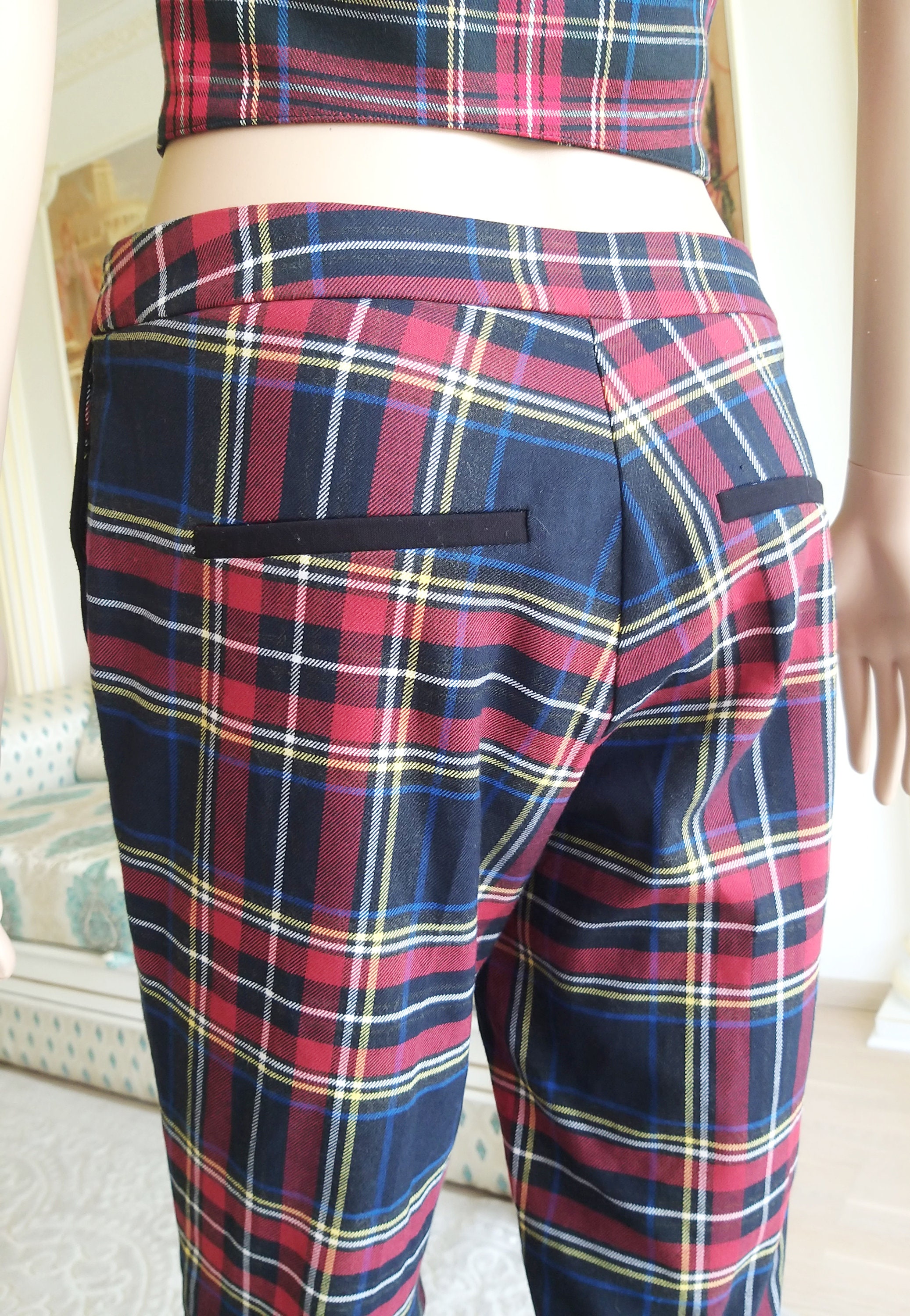 Checkered Pants RED Plaid Pants womens Plaid Pants Retro Pants | Etsy