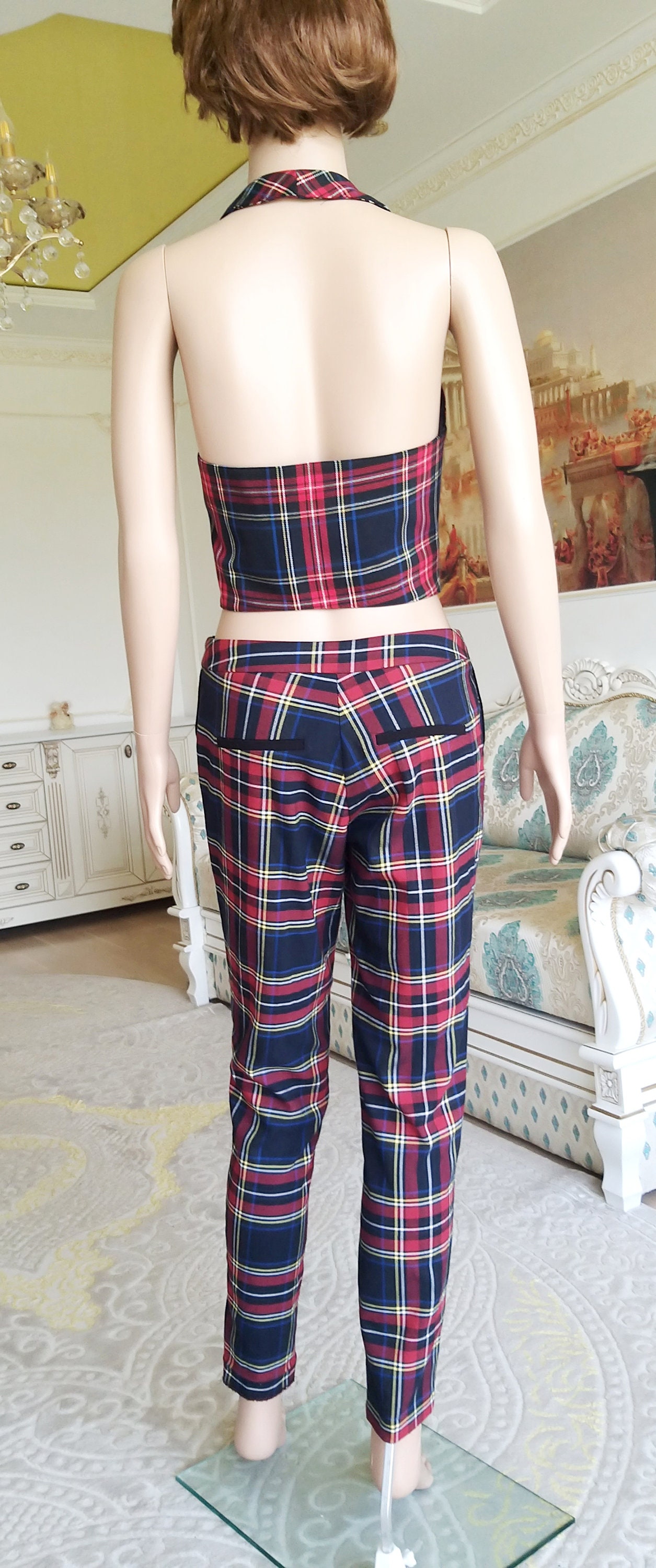 Checkered Pants RED Plaid Pants womens Plaid Pants Retro Pants | Etsy