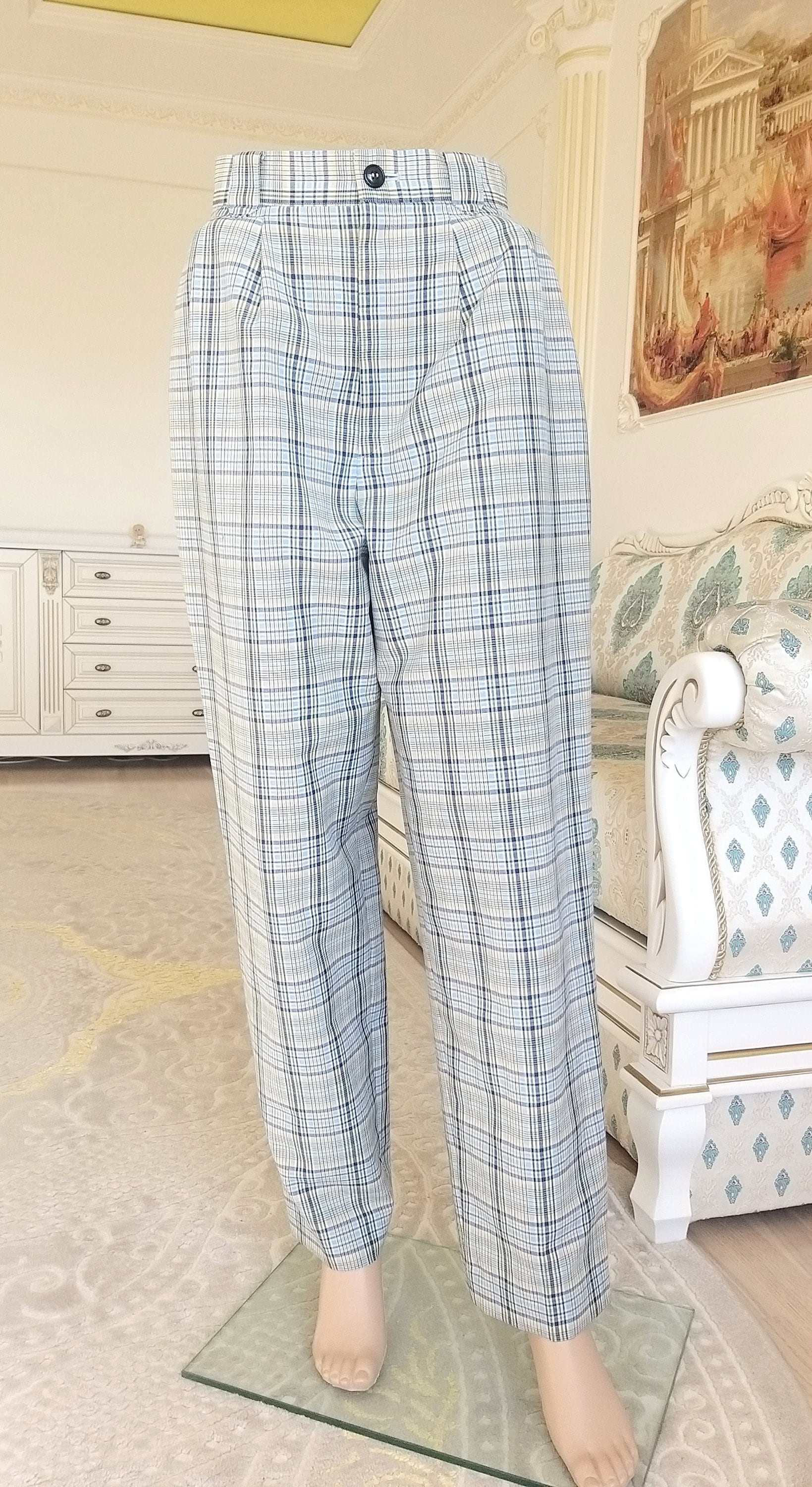 BLUE Plaid Pants S Retro Pants Mens Pants Checkered Pants - Etsy
