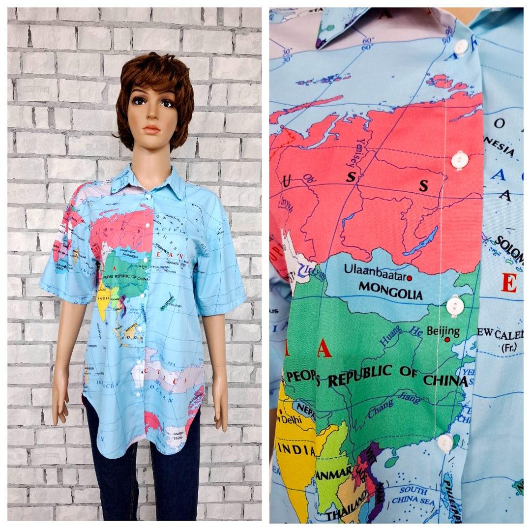 Formal Blouse L World Map Blouse World Map Print Shirt Womens Shirt ...