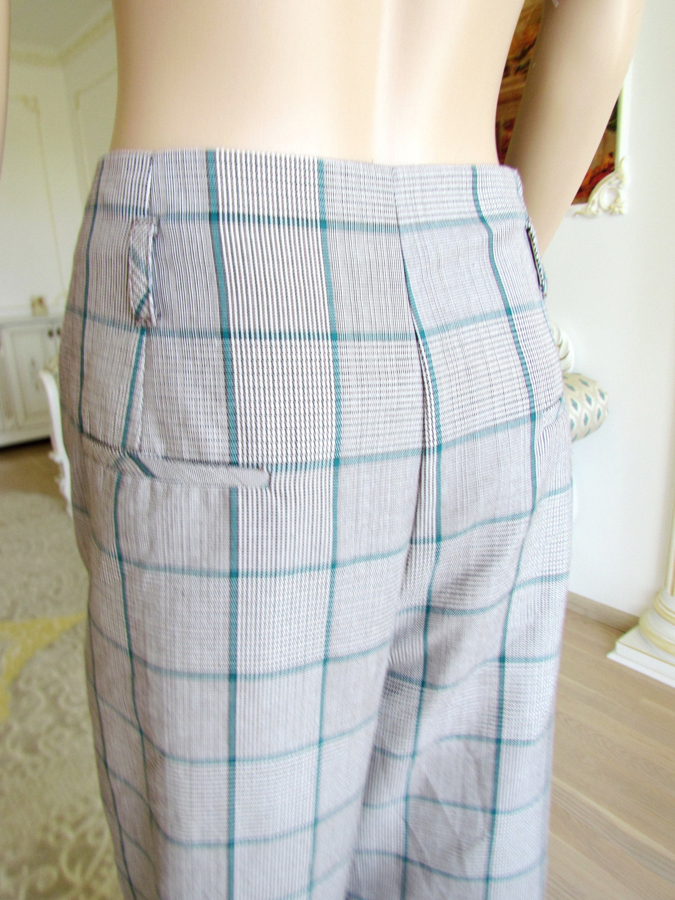 GREEN GRAY Plaid Pants Plus Size Pants Retro Pants Women Pants - Etsy