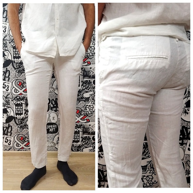 Mens White Pants Retro Pants White Linen Pants Chino Pants - Etsy