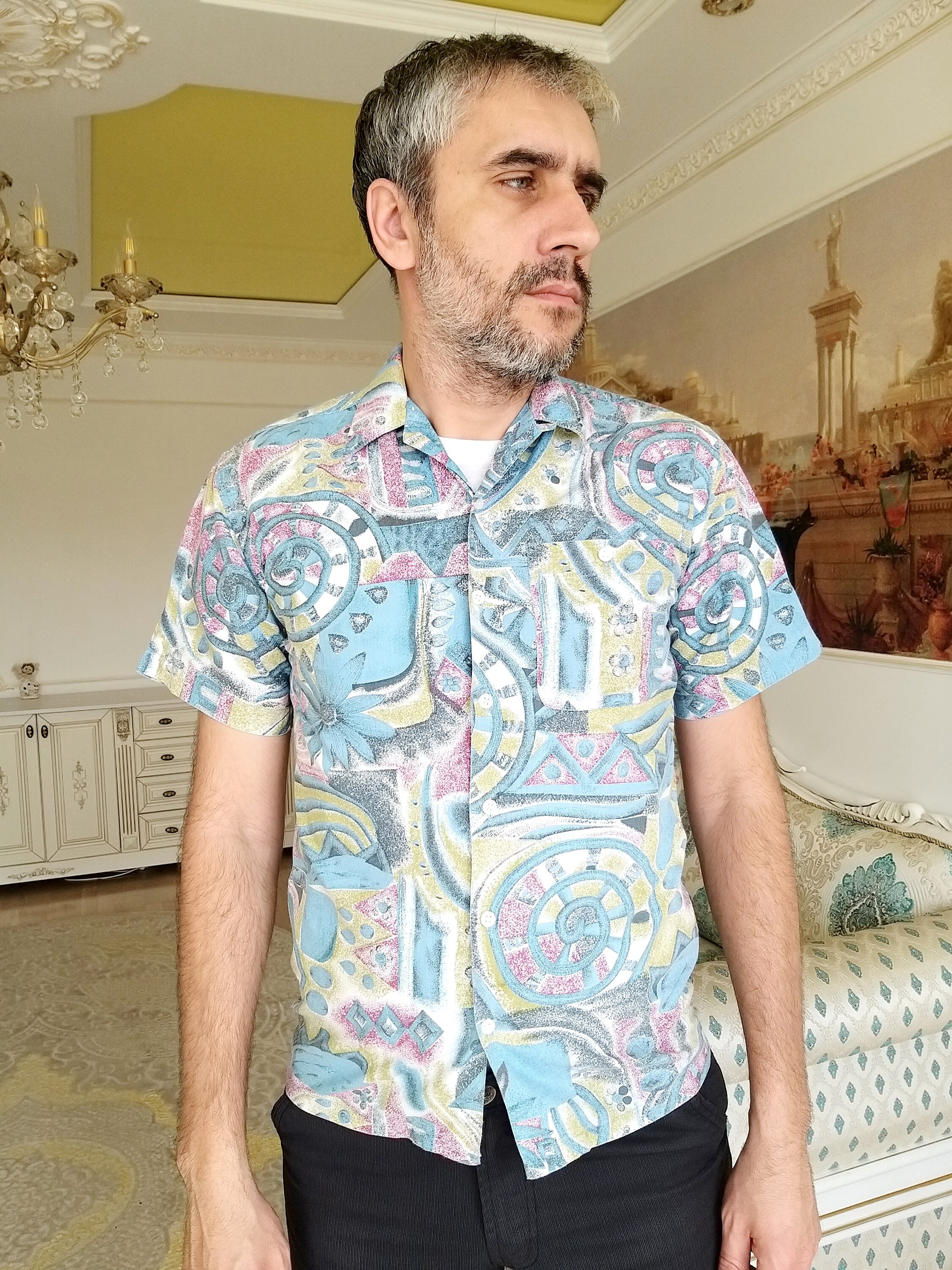 Mens shirt S multicolor shirts Abstract print shirts casual | Etsy