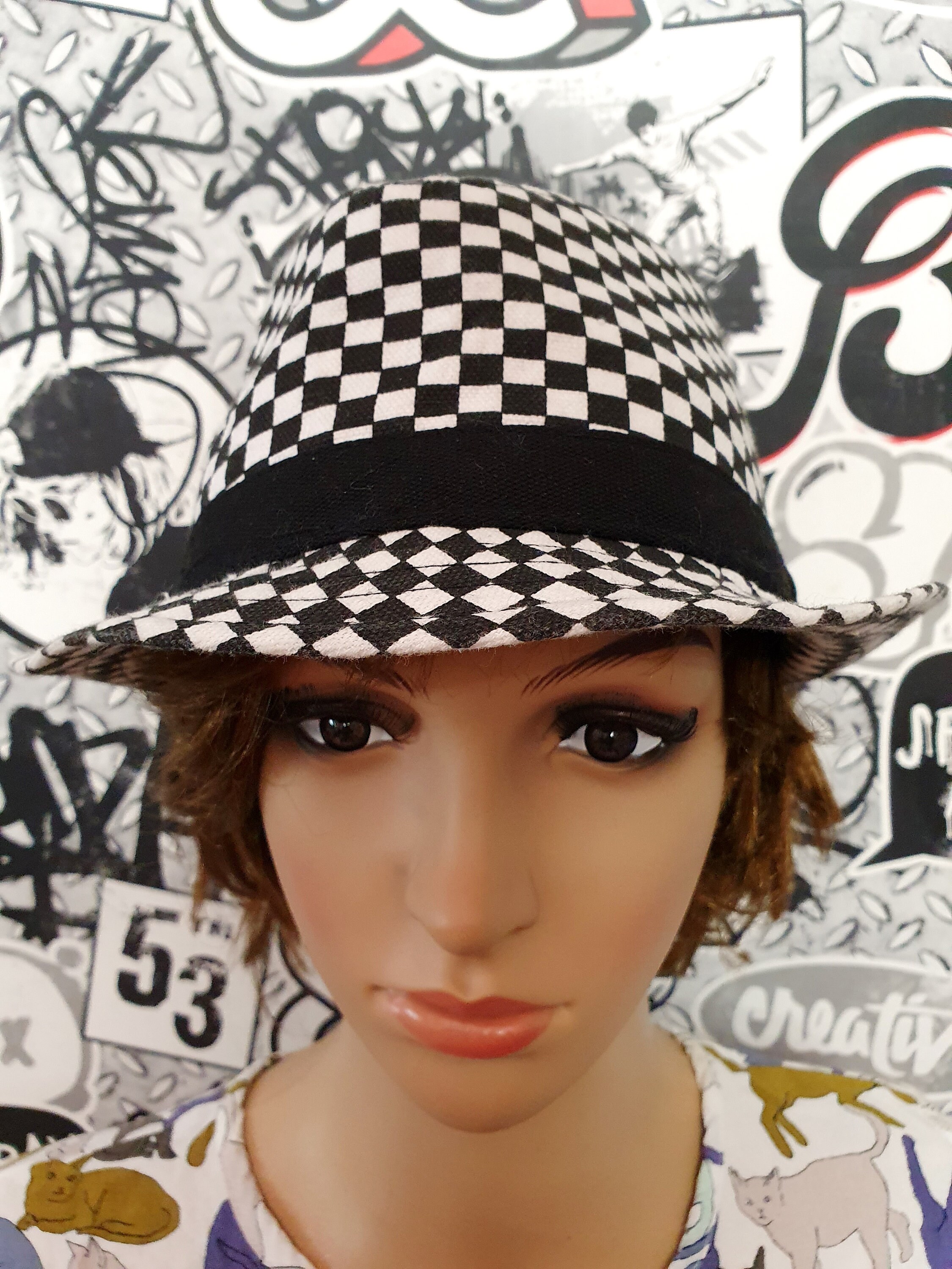 Gingham Hat Disco Accessories Disco Cap Disco Hat Black White - Etsy Canada