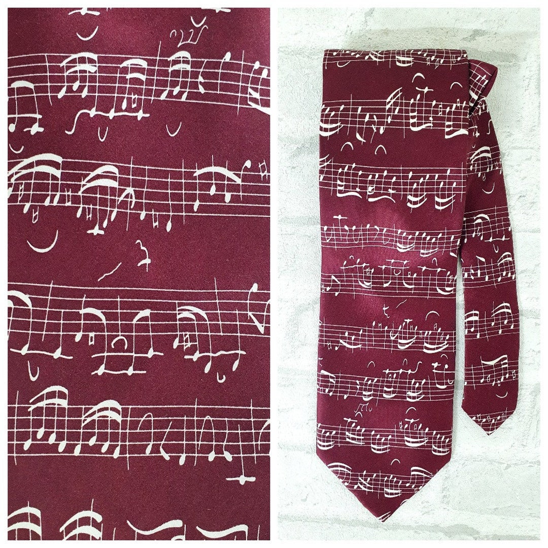 Wedding Tie Note Print Tie Burgundy Tie Musician Gift Music Gift Party ...