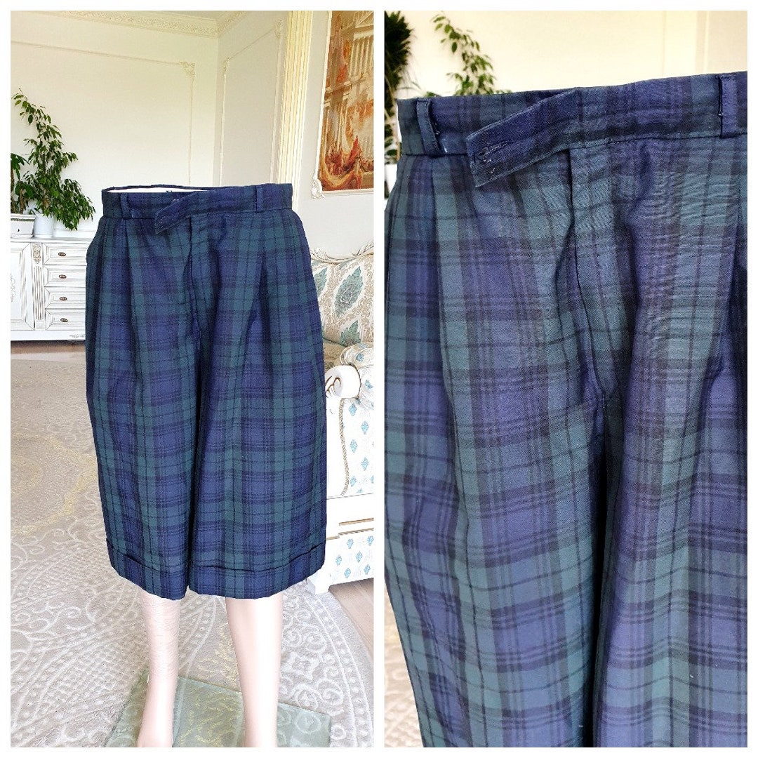 UNISEX Checkered Shorts Womens Mens Shorts Vintage Green Plaid Shorts ...