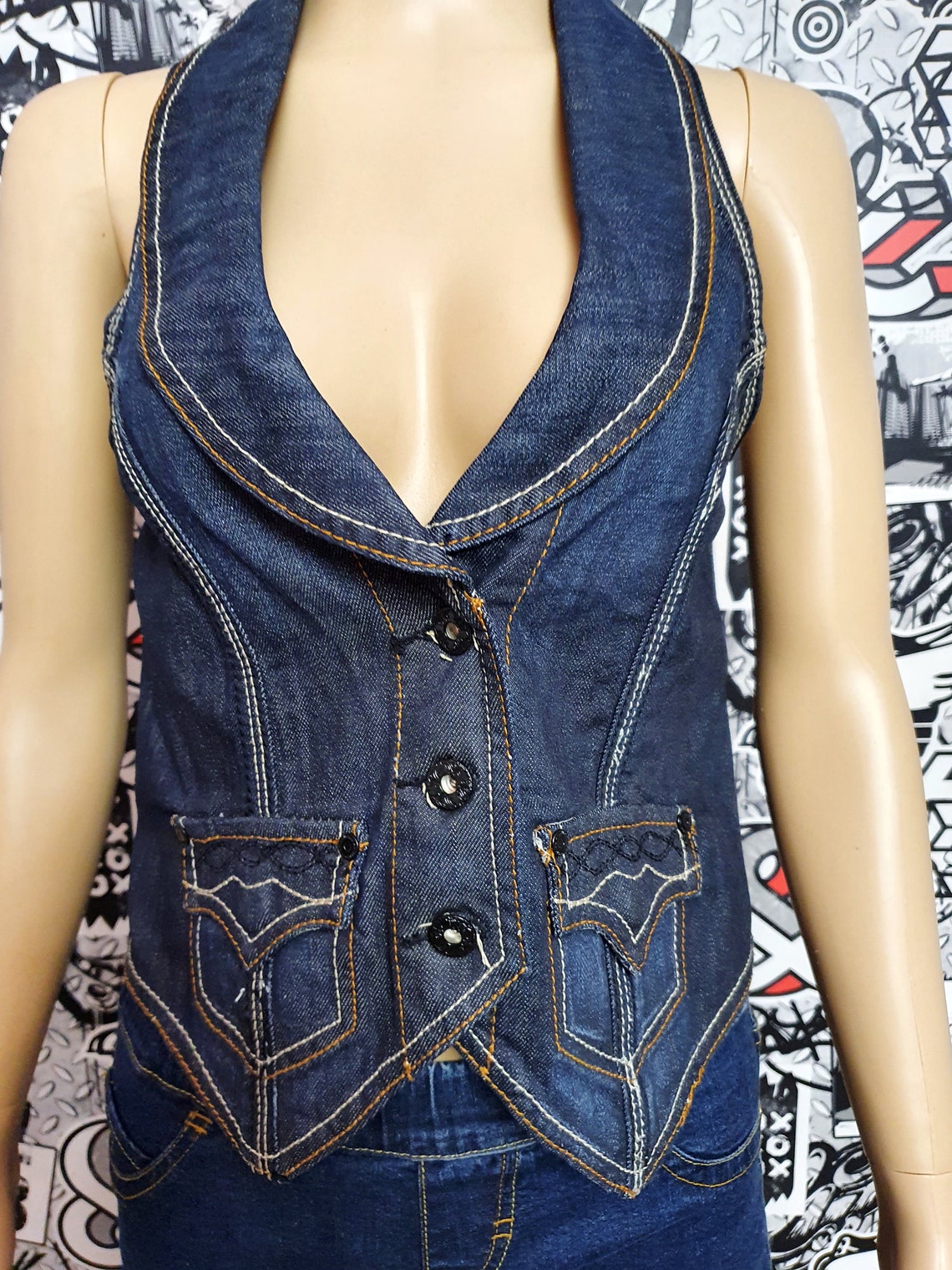 BLUE Denim Top Womens Denim Vest Vintage BLUE Jeans Top Jeans - Etsy