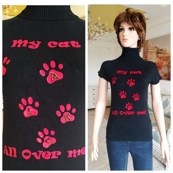 Cat Print Turtleneck - Etsy