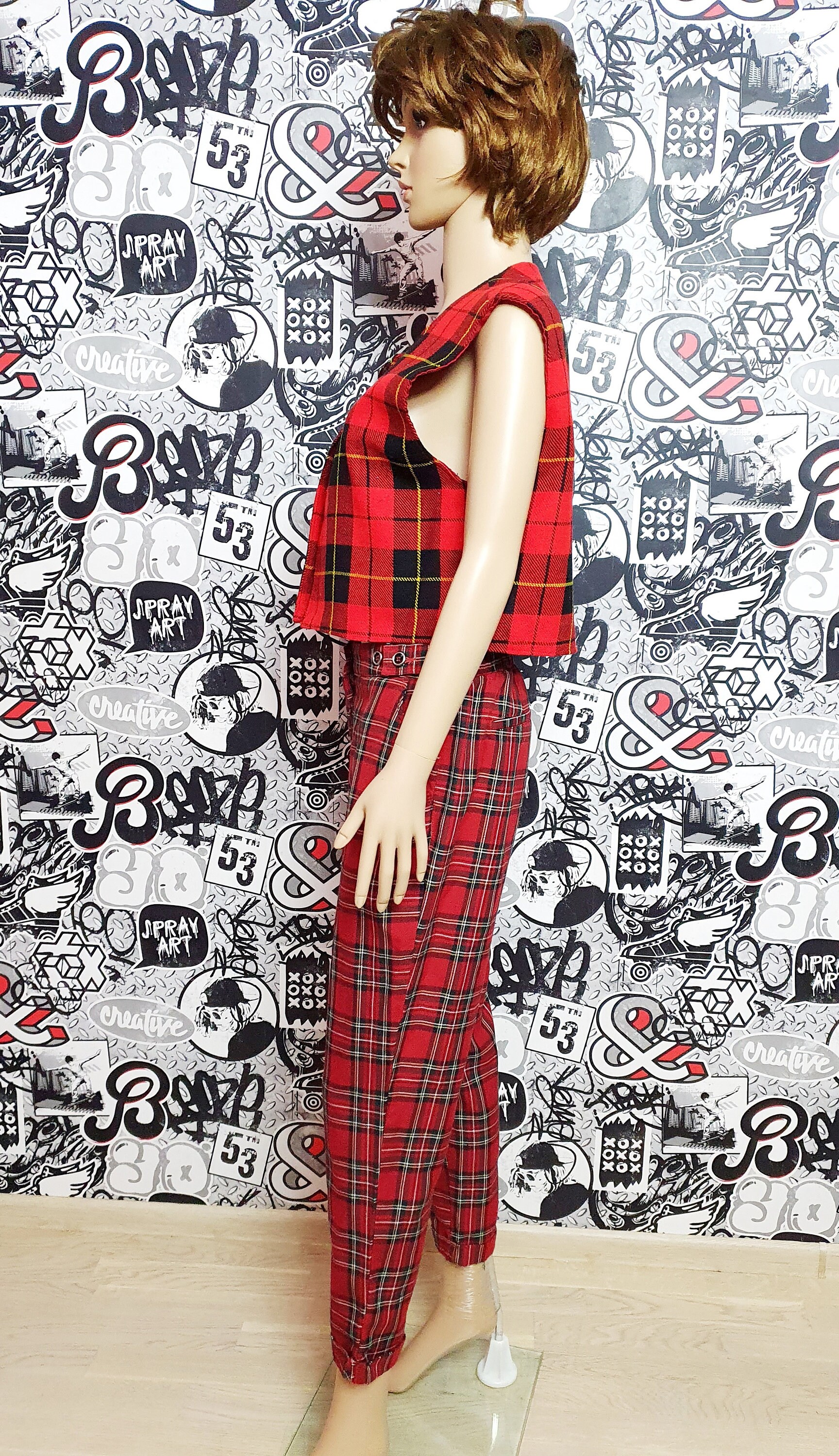 Red Plaid Pants Womens Plaid Pants Retro Pants Womens Pants - Etsy