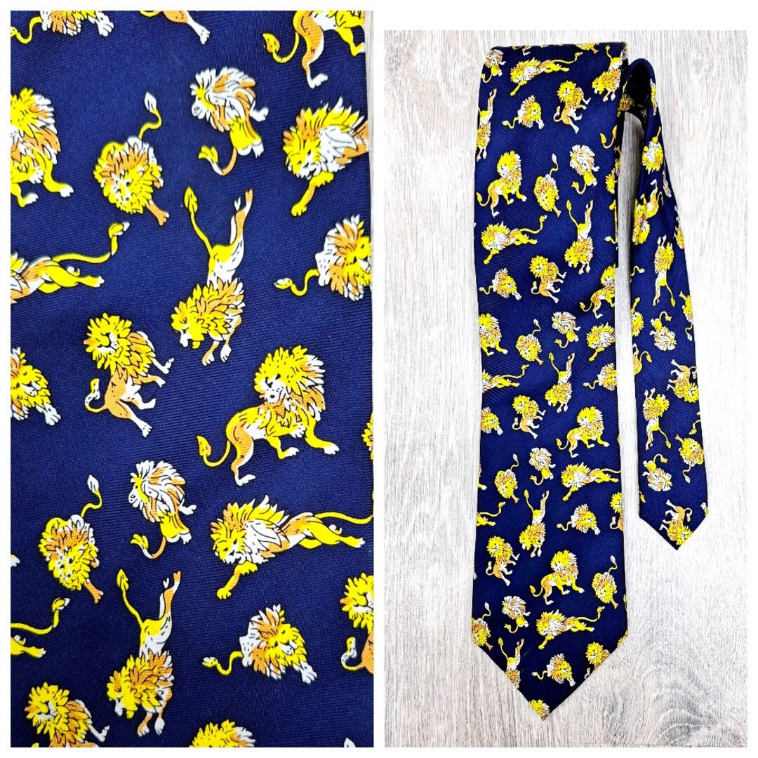 Wedding Tie Animal Tie Animal Print Necktie Lion Print Tie Vintage Mens ...