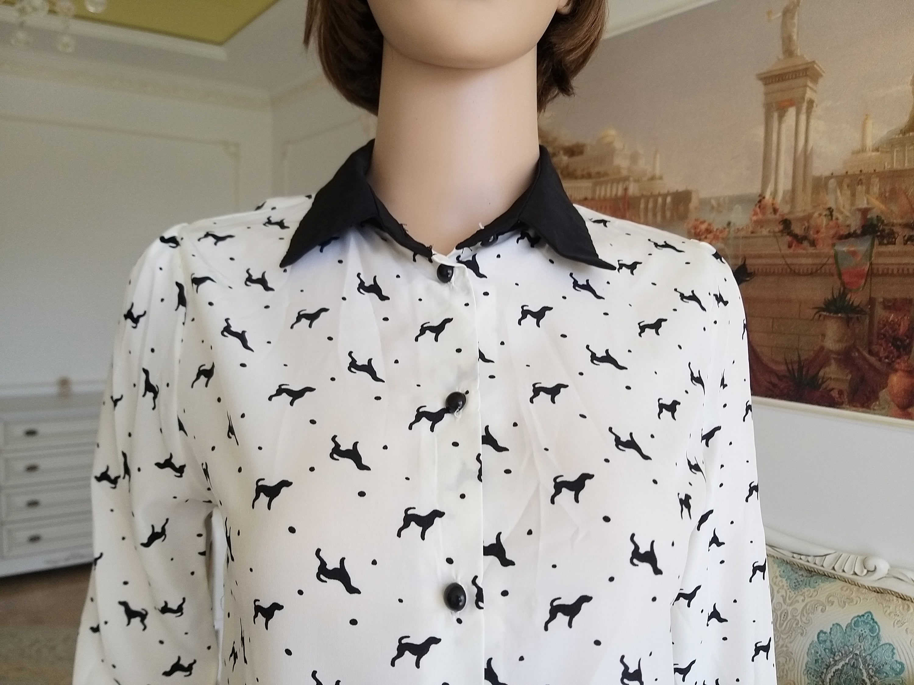 Womens shirt S dog shirt dog blouse dog print top animal print | Etsy