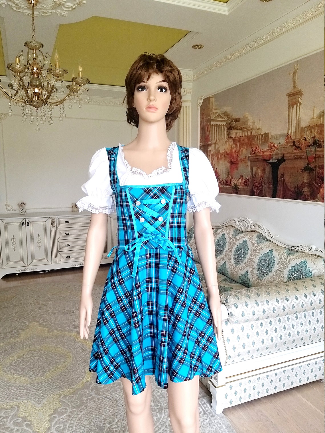 Blue Plaid Dirndl Dress Oktoberfest Clothing Blue Dirndl | Etsy