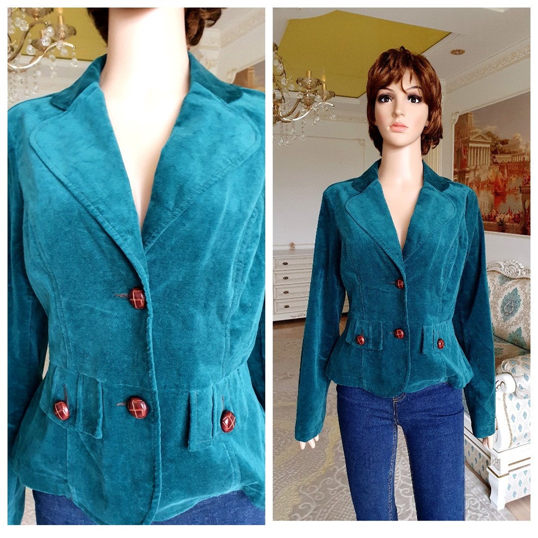 Green Jacket Vintage Ladies Jacket Green Velvet Jacket Green Blazer ...