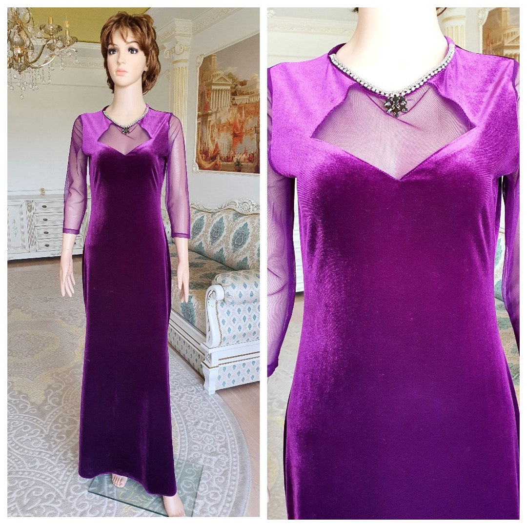 Womens Dress Party Dress Purple Dress 90s Purple Velvet Dress Evening ...