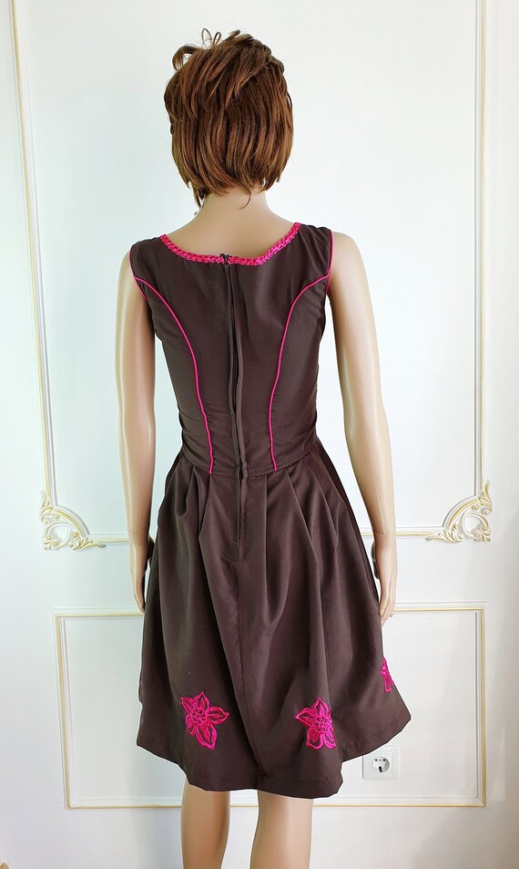 brown pink Dirndl floral dress Oktoberfest Clothing… - Gem