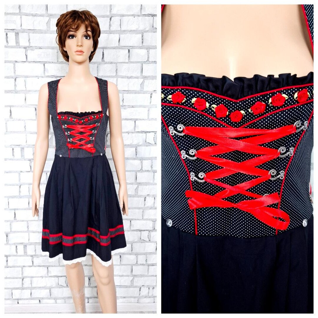 Black Polka Dot Dirndl Dress S Oktoberfest Clothing Bavarian Dress ...