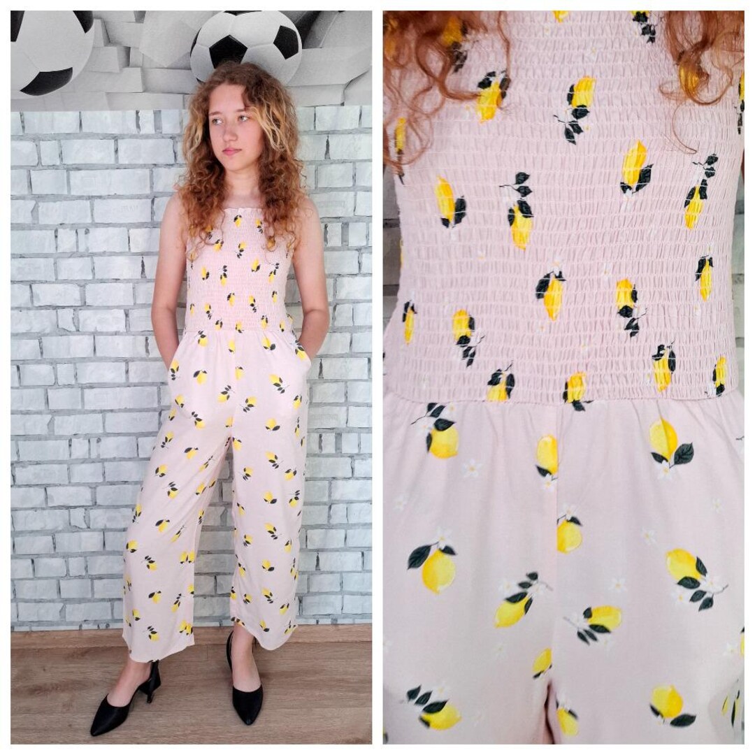 Lemon Print Overall S Vintage Floral Overall Pants Womens Overall ...