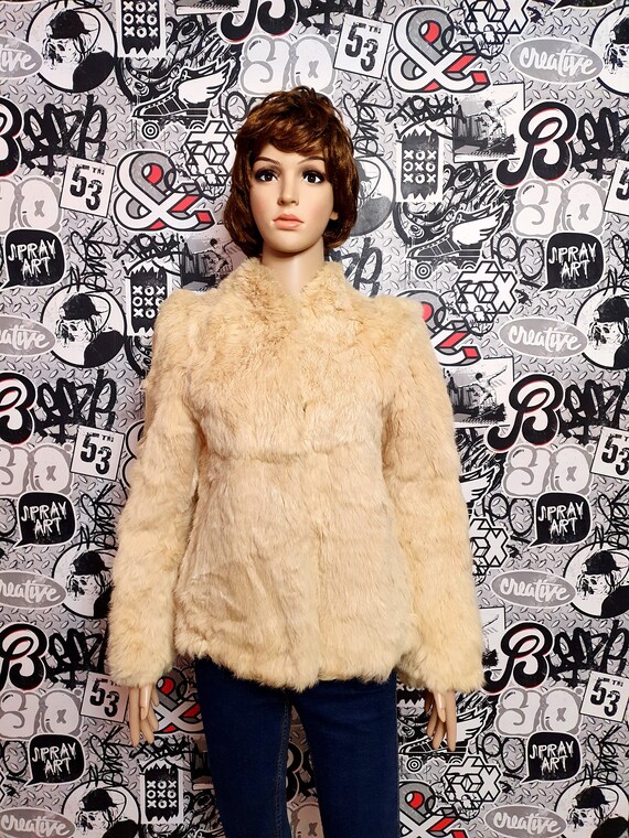 crop fur coat Genuine rabbit fur coat 80s womens coat… - Gem