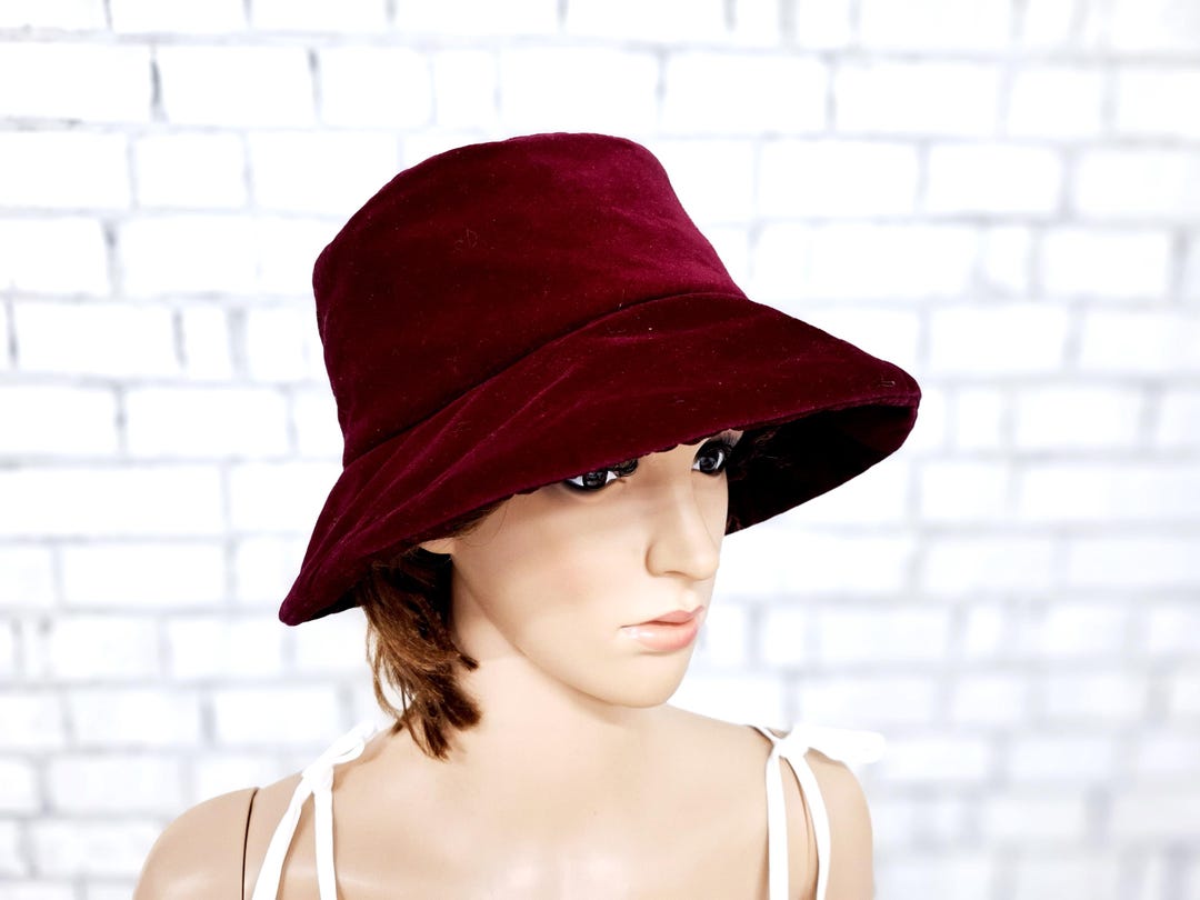 Burgundy Bucket Hat Womens Red Velvet Hat Women Accessories Cloche Hat ...