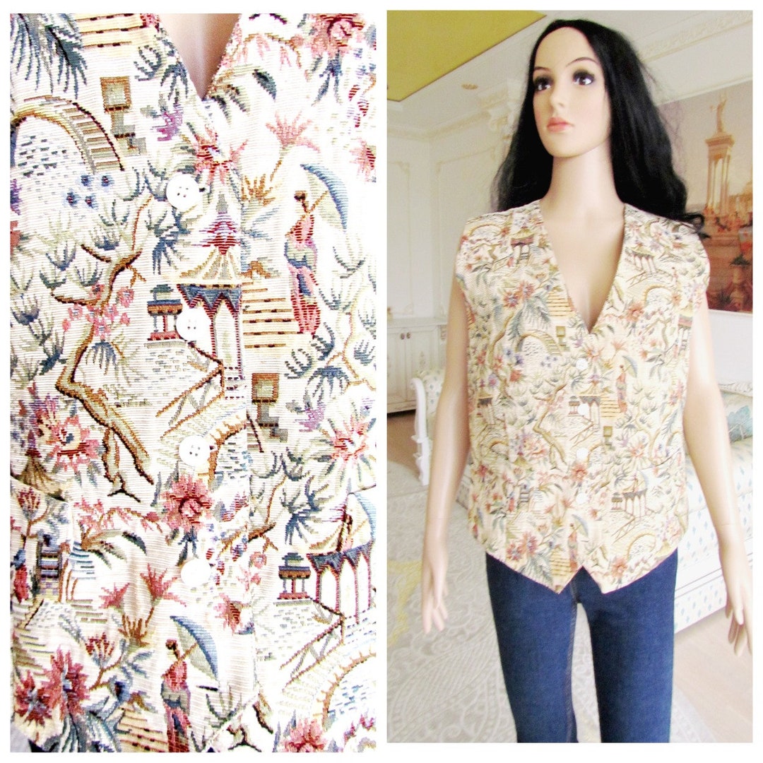 Tapestry Vest Boho Vest Patterned Floral Vest Abstract Print Vest ...
