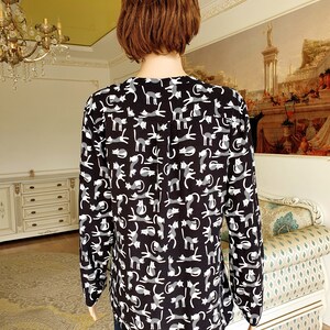 Cat Shirt Cat Top Cat Print Top L Animal Print Top Animal Blouse Black ...