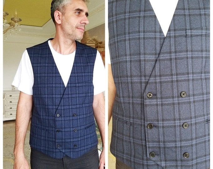 Double Breasted Vest Men Waistcoat Men Navy Blue Vest Mens - Etsy