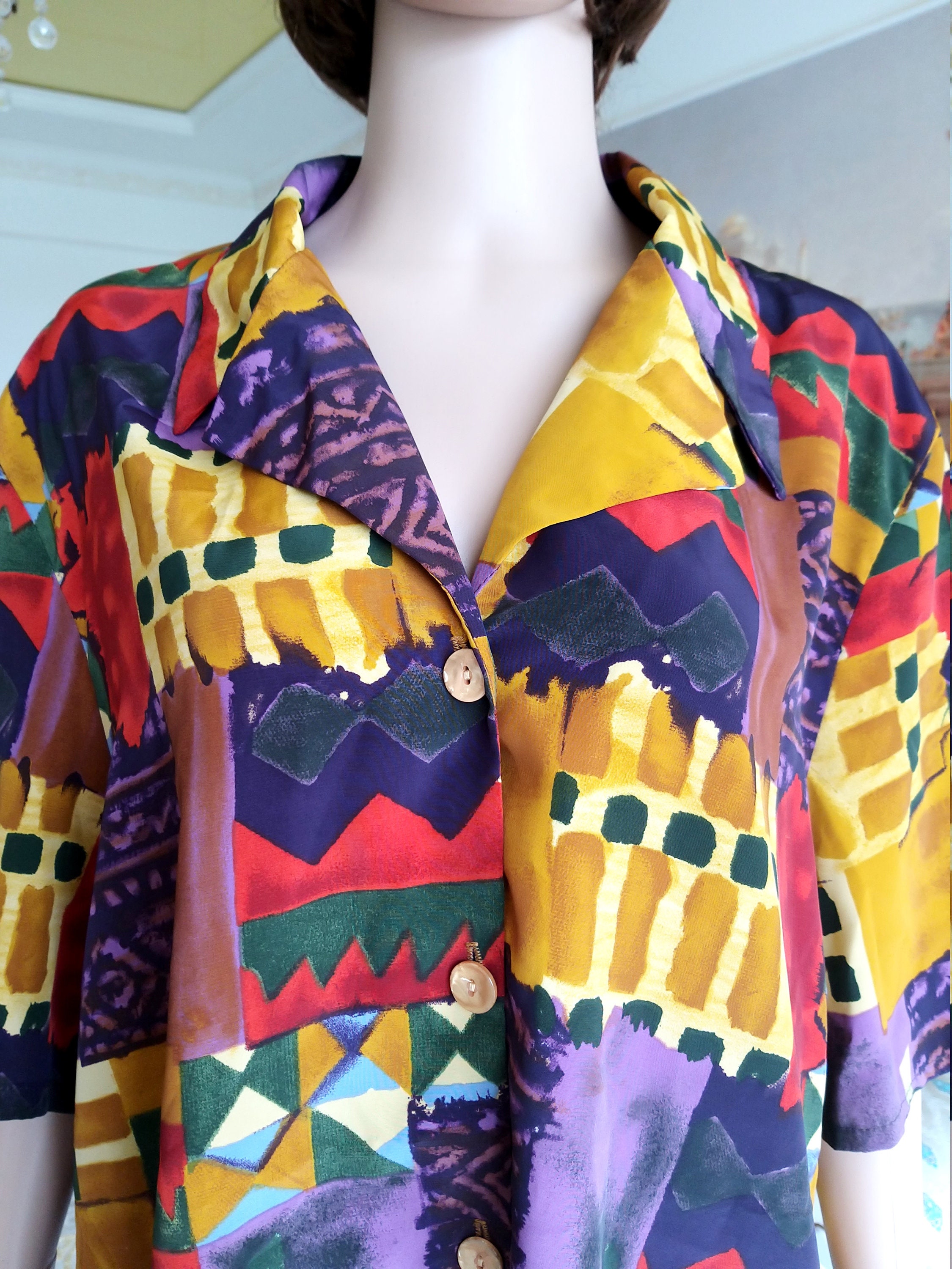 Womens Abstract Blouse 80s Clothing 80s Blouse Abstract Shirt - Etsy