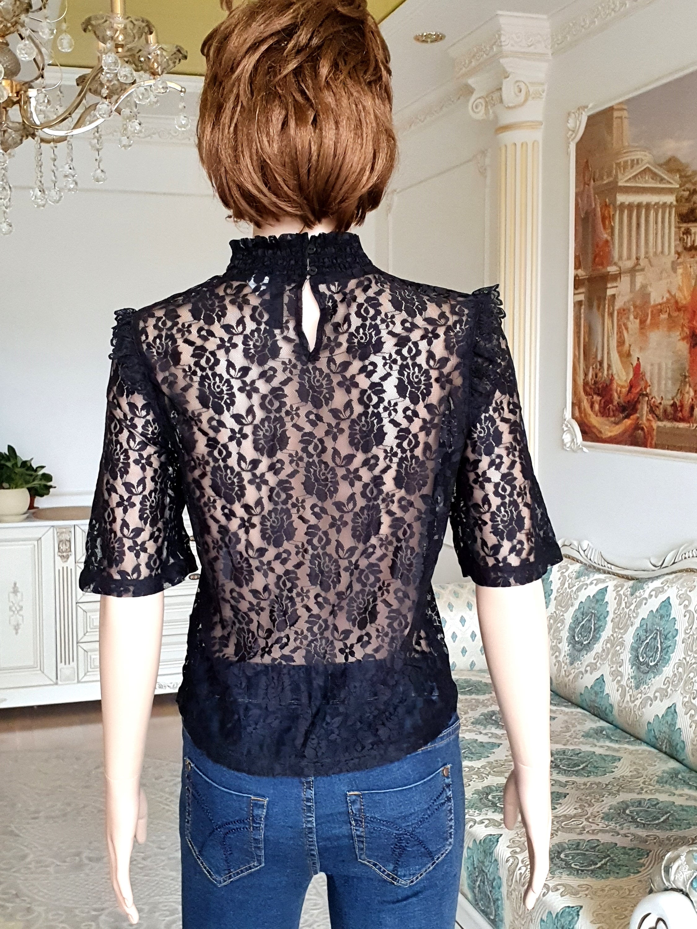Turtleneck Sheer Blouse Sheer Shirt Black Sheer Top Black - Etsy