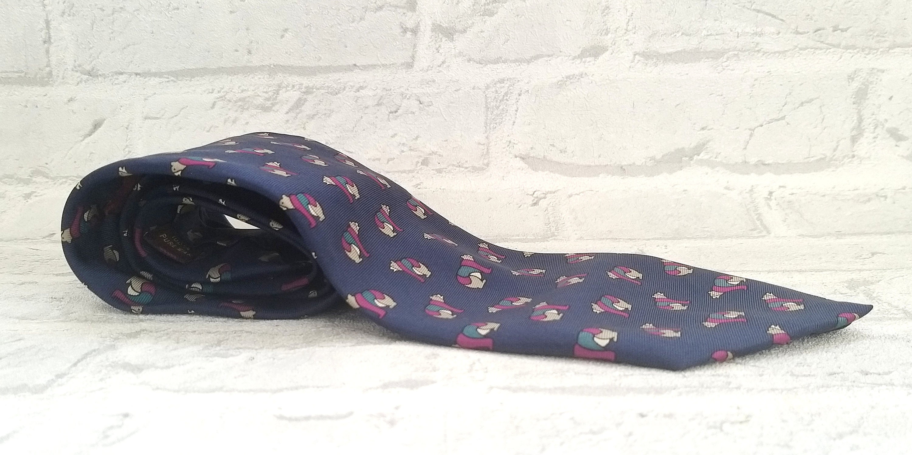 Silk Tie Animal Tie Animal Necktie Bear Print Tie Vintage Mens Necktie ...