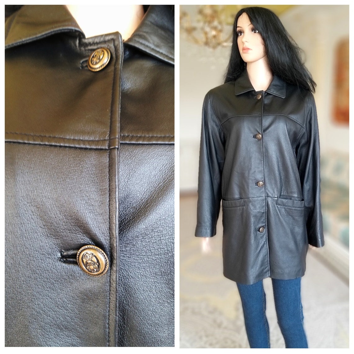 Black Leather Coat Womens Leather Coat Leather Trench Vintage - Etsy