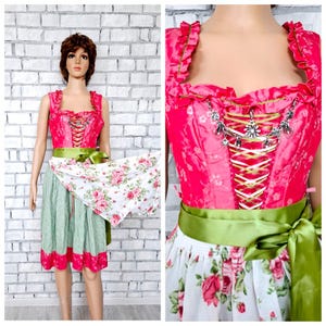 Pink Green Folk Dress M Floral Dirndl Dress Oktoberfest Clothing ...