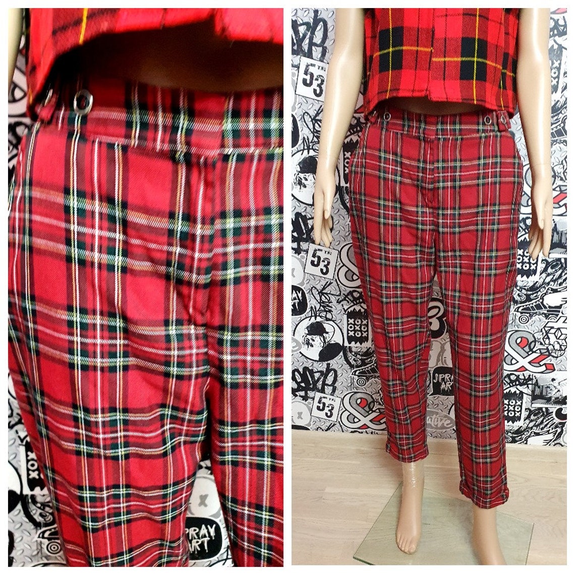 Red Plaid Pants Womens Plaid Pants Retro Pants Womens Pants - Etsy