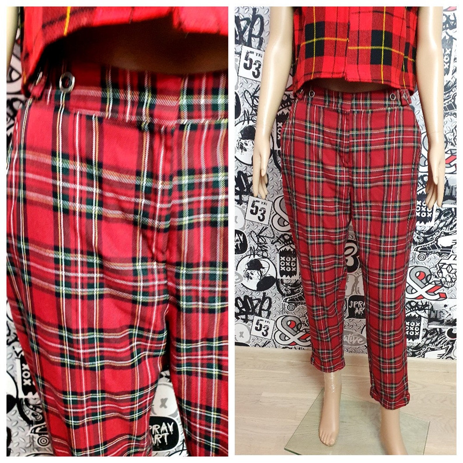 Red Plaid Pants Womens Plaid Pants Retro Pants Womens Pants - Etsy