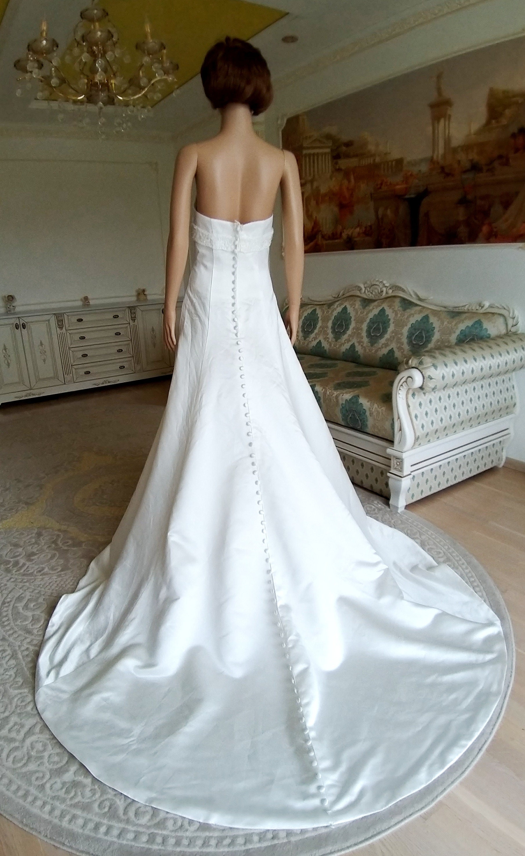 Train Wedding Dress White Wedding Dress Retro White Bridal | Etsy