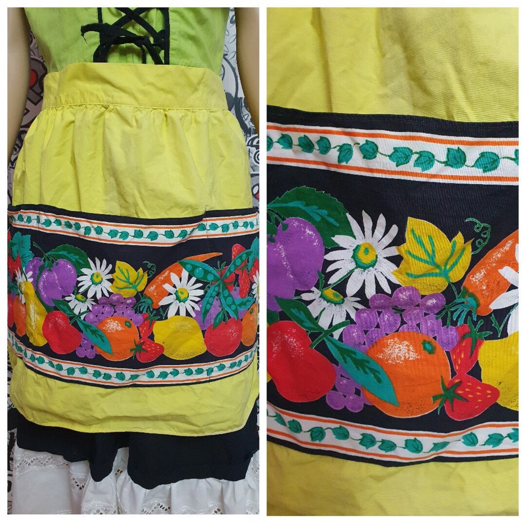 French Farmhouse Fruits Print Apron Cotton Daisy Print Apron Strawberry ...