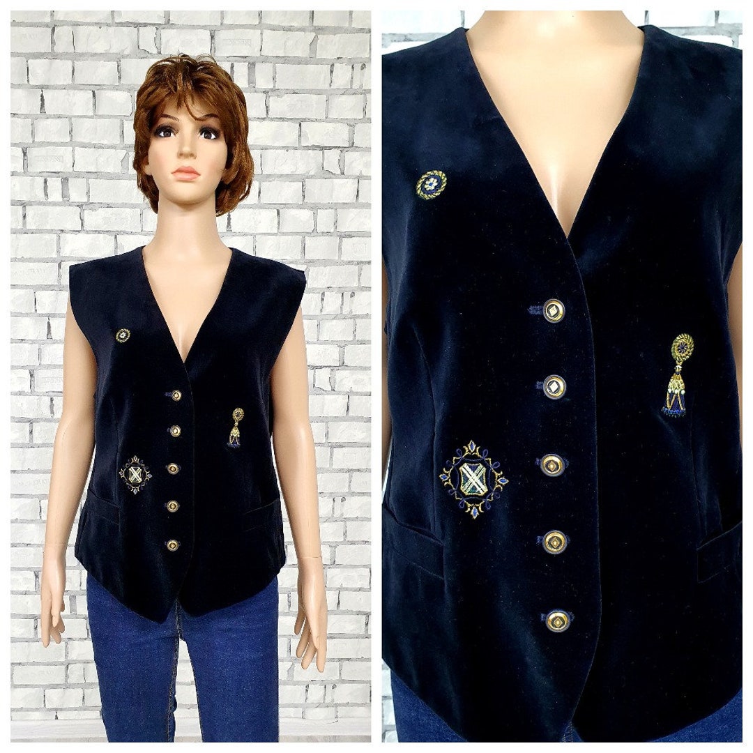 Womens Velvet Vest Vintage Black Velvet Vest Womens Vest Folk Vest ...