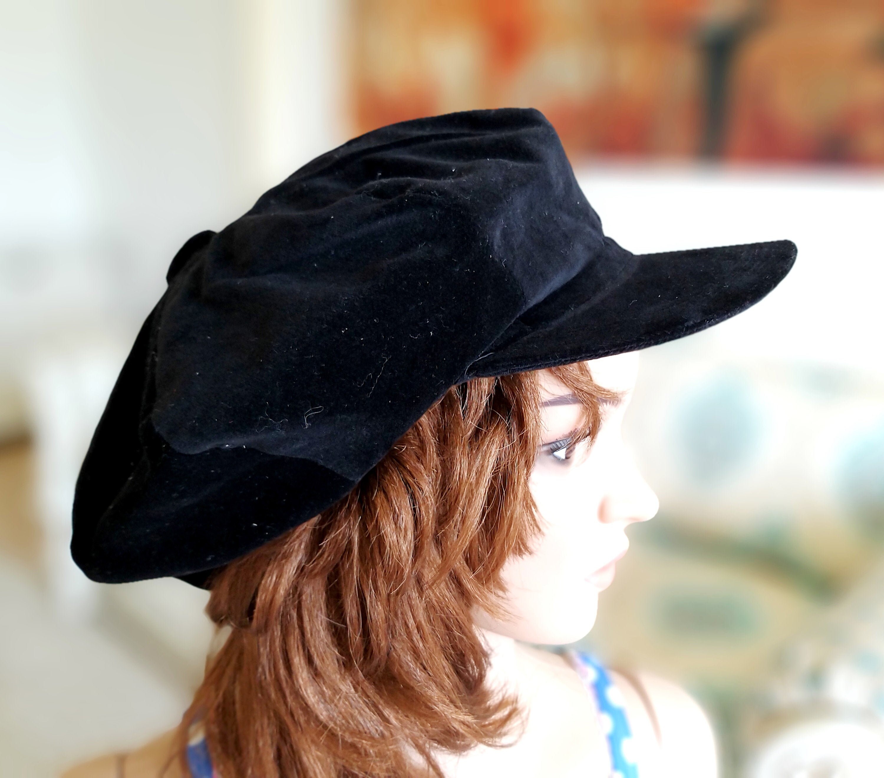 Black Velvet Hat Headwear Newsboy Hat Women Hat Newsboy Cap - Etsy