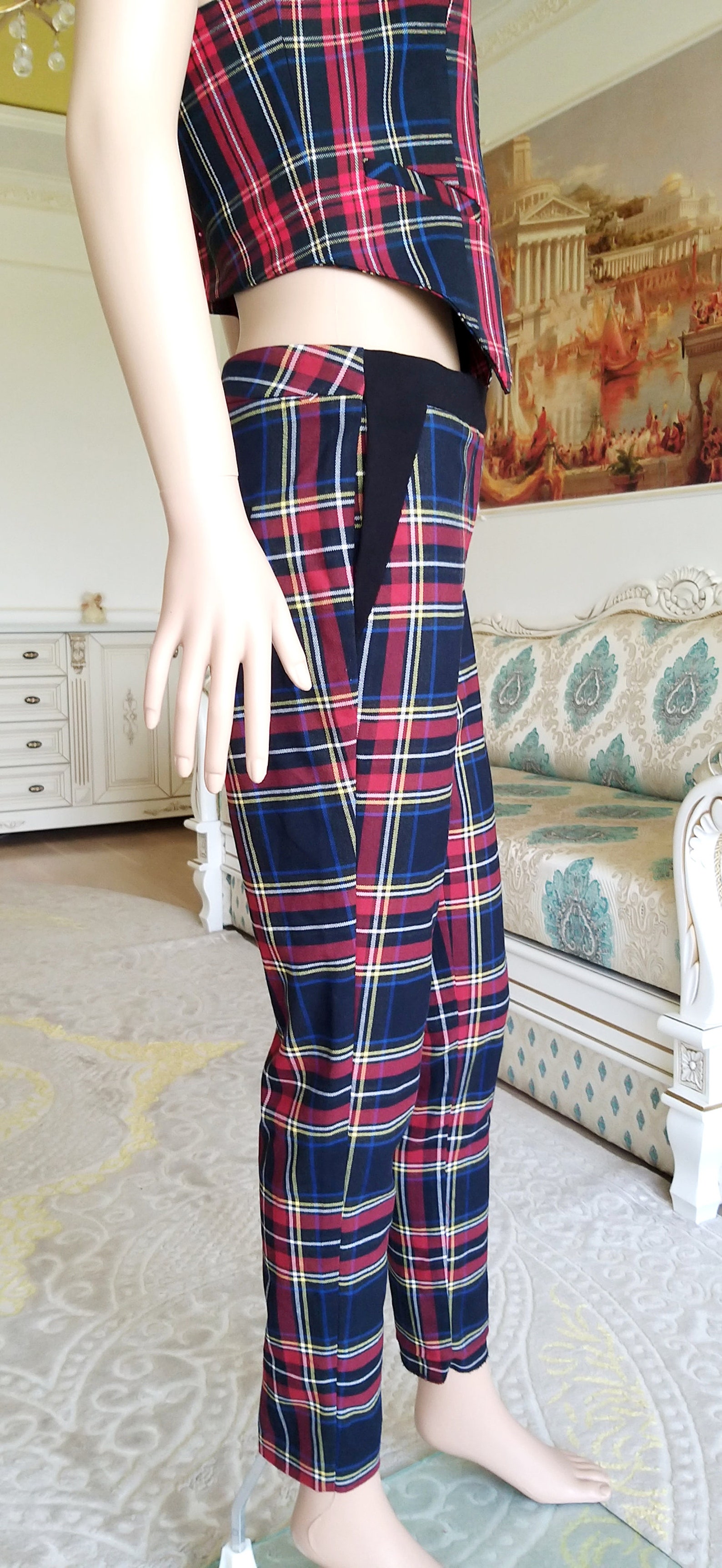 Checkered Pants RED Plaid Pants womens Plaid Pants Retro Pants | Etsy