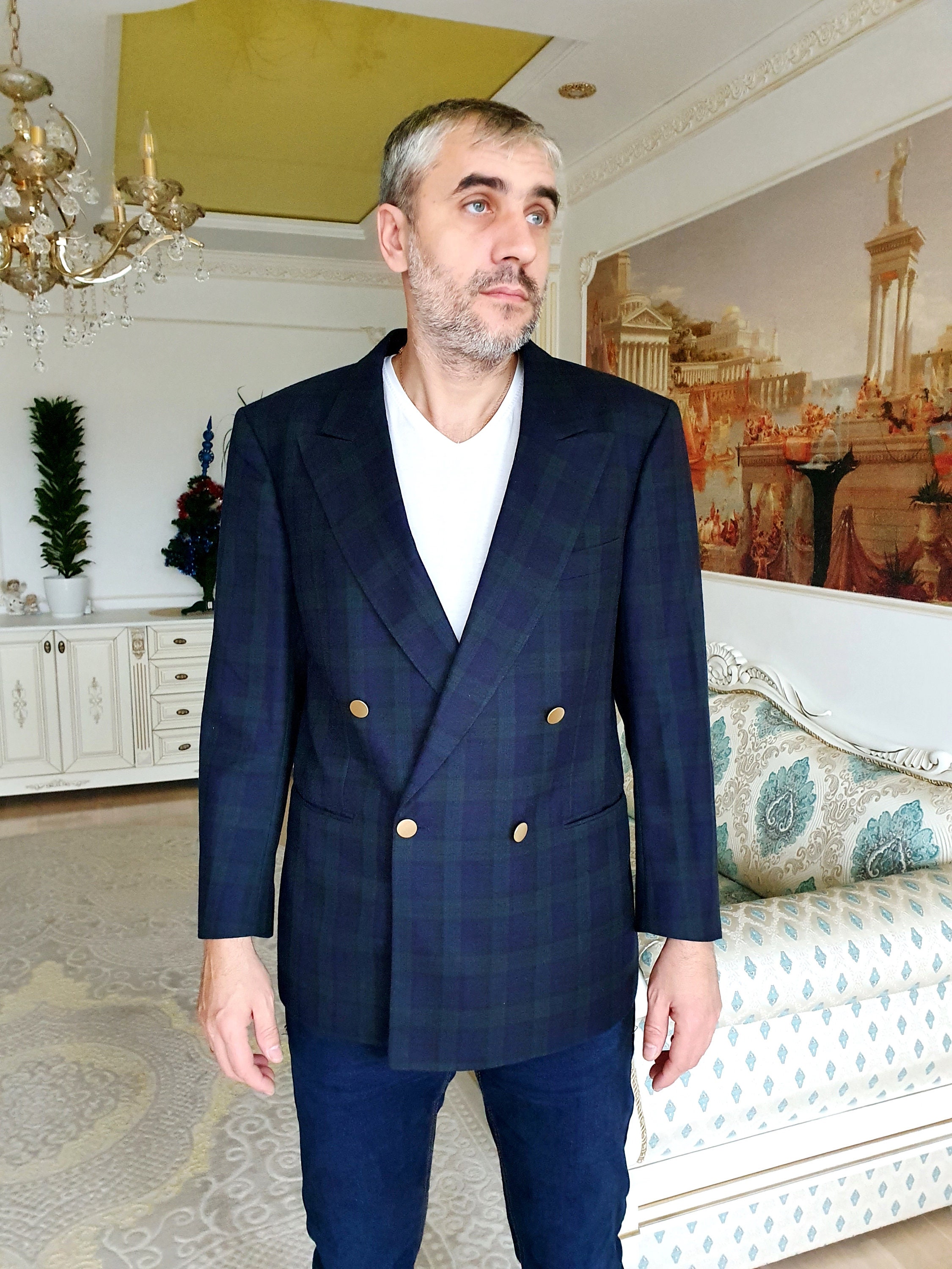 Mens Clothing Mens Blazer Mens Jackets Navy Tartan Blazer Wool - Etsy