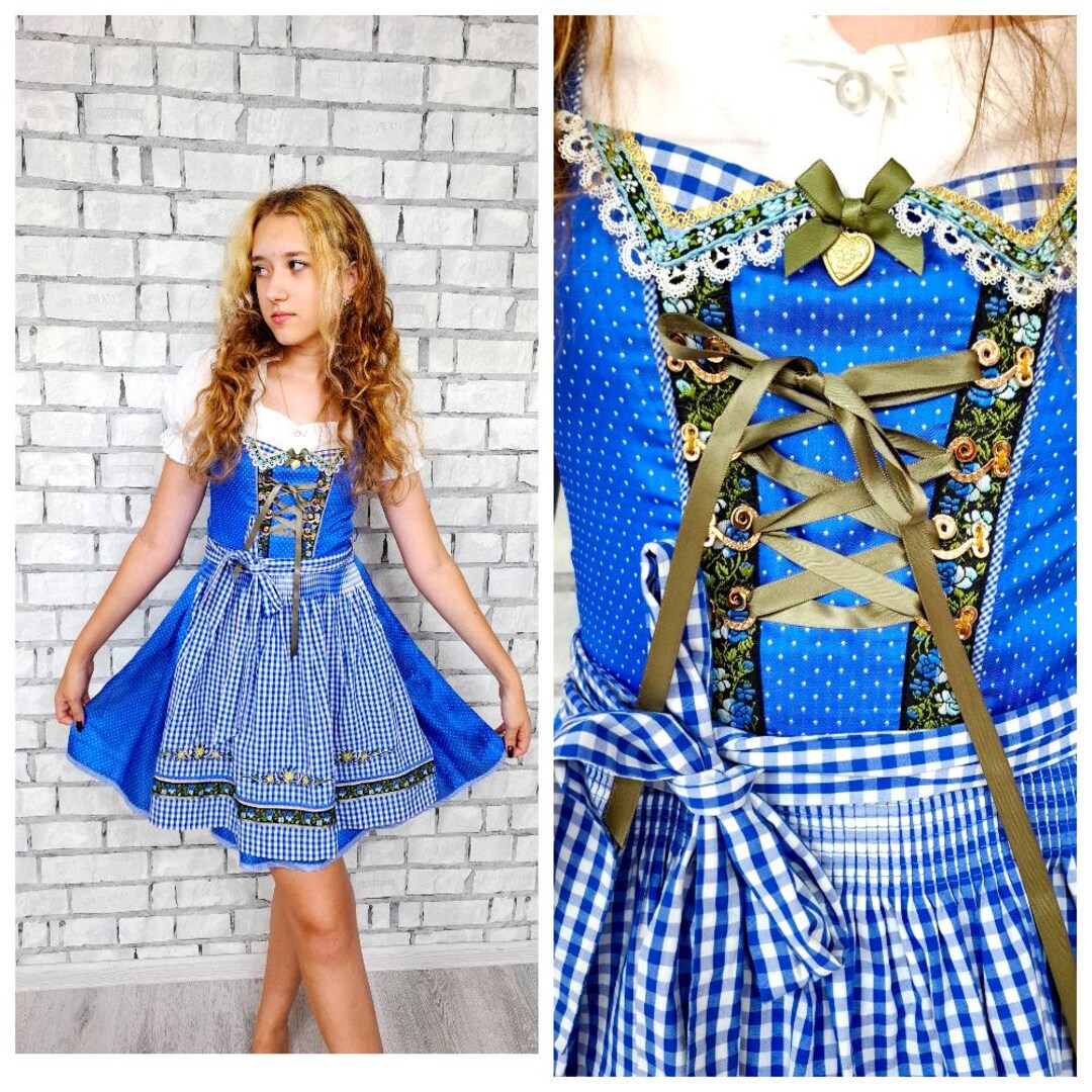 Blue Polka Dot Dirndl Dress With Blouse Kids Baby Girls Dirndl Dress ...