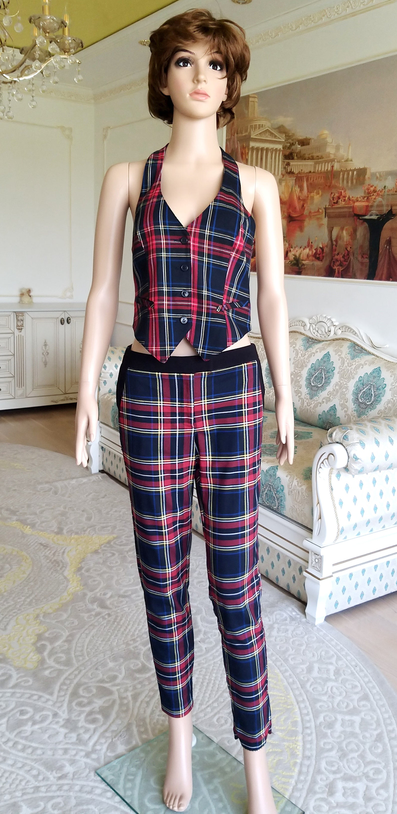 Checkered Pants RED Plaid Pants Womens Plaid Pants Retro Pants - Etsy