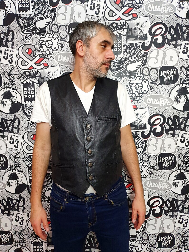 Black Leather Mens Boho Vest Mens Vest Black Vest Mens - Etsy