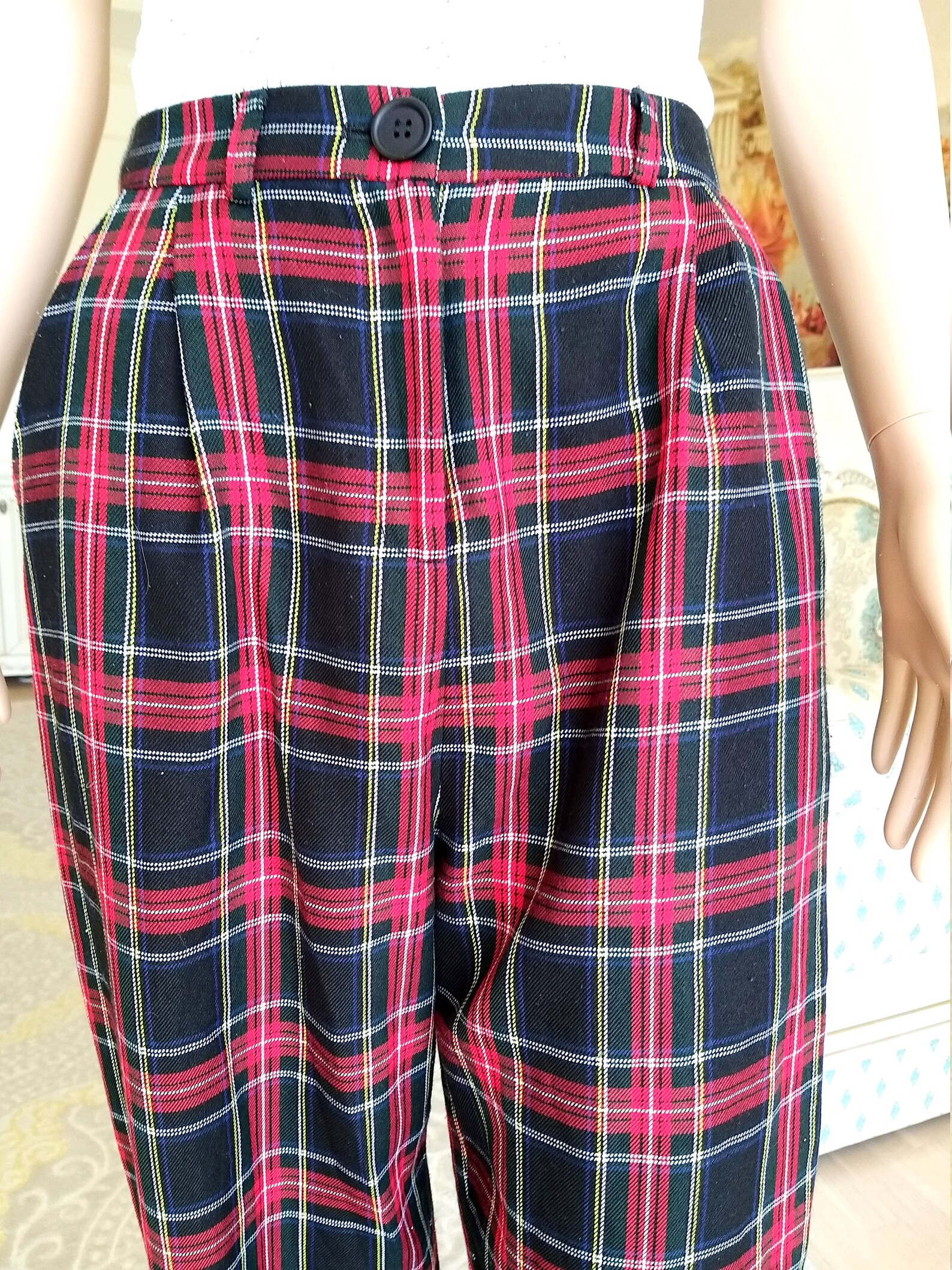 Red Plaid Pants womens Plaid Pants Retro Pants womens Pants | Etsy