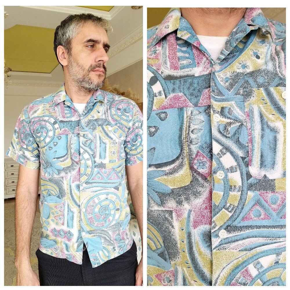 Mens shirt S multicolor shirts Abstract print shirts casual | Etsy