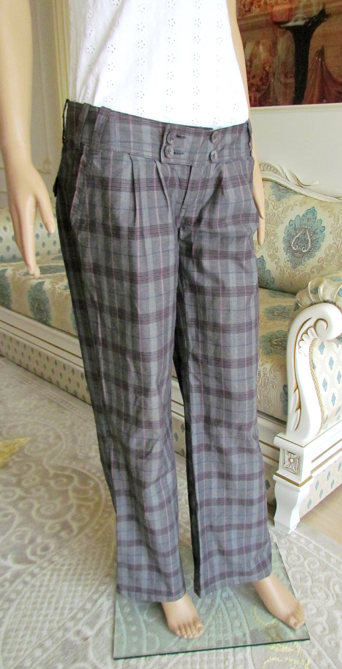 Gray Plaid Pants Womens Plaid Pants Retro Pants Womens Pants - Etsy